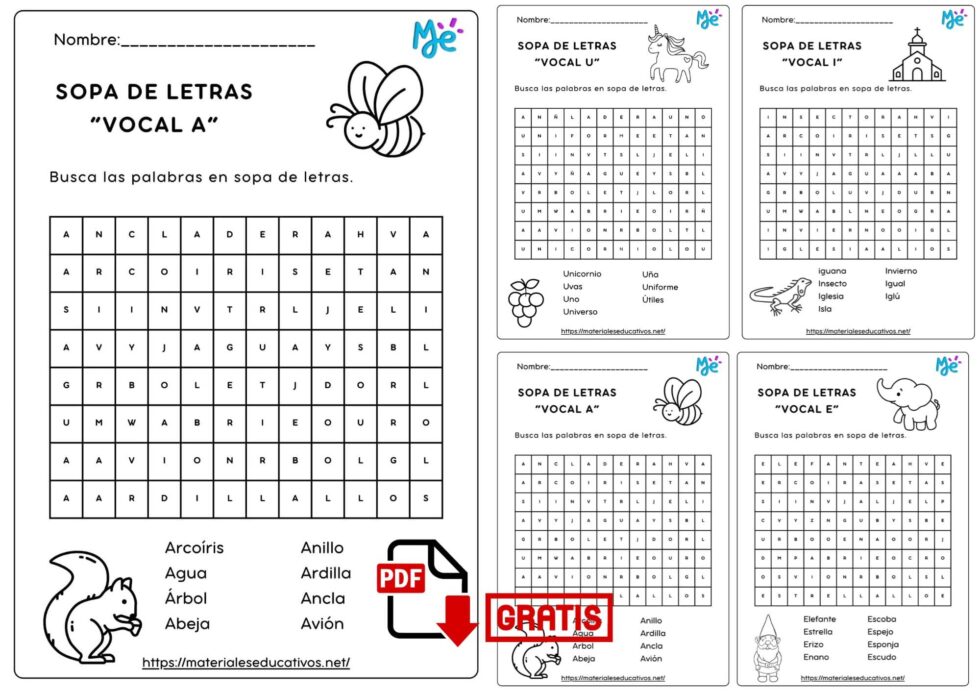 SOPAS DE LETRAS PARA IMPRIMIR - Materiales Educativos