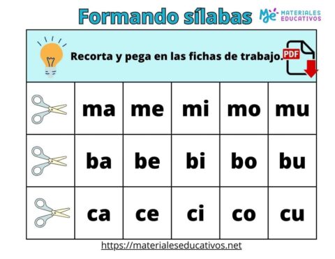 Fichas para formar silabas: Recorta y Pega - Materiales Educativos