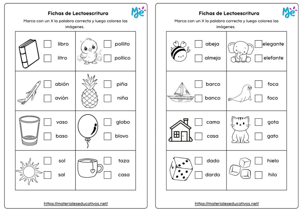 Fichas de Lectoescritura Marca la Palabra Correcta - Materiales Educativos