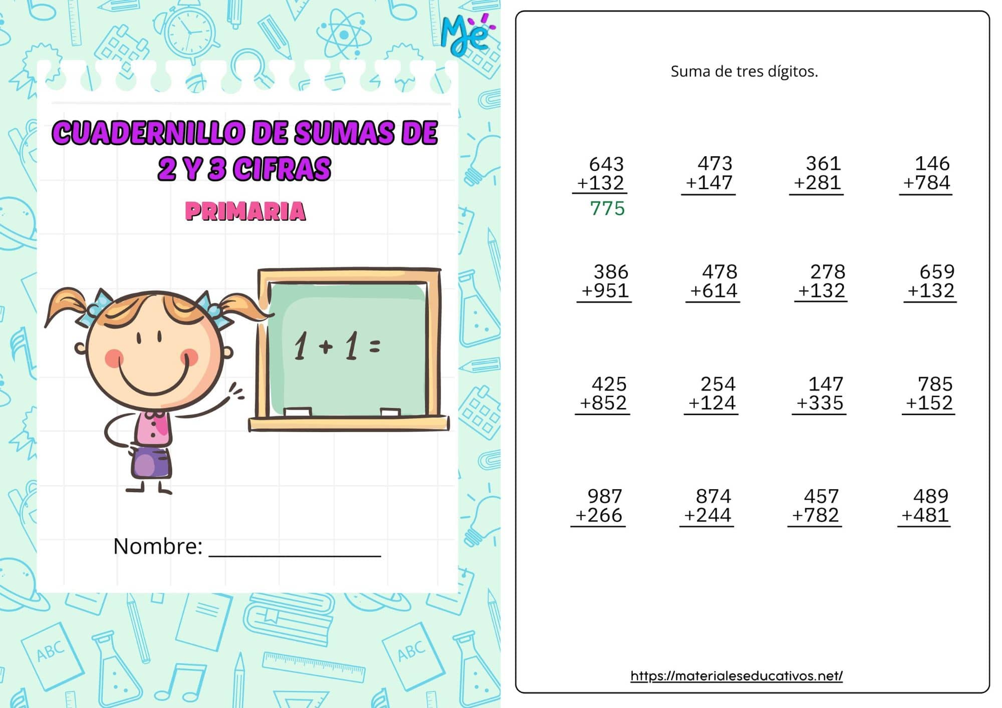 Cuadernillo de Sumas 2 y 3 cifras Primaria - Materiales Educativos